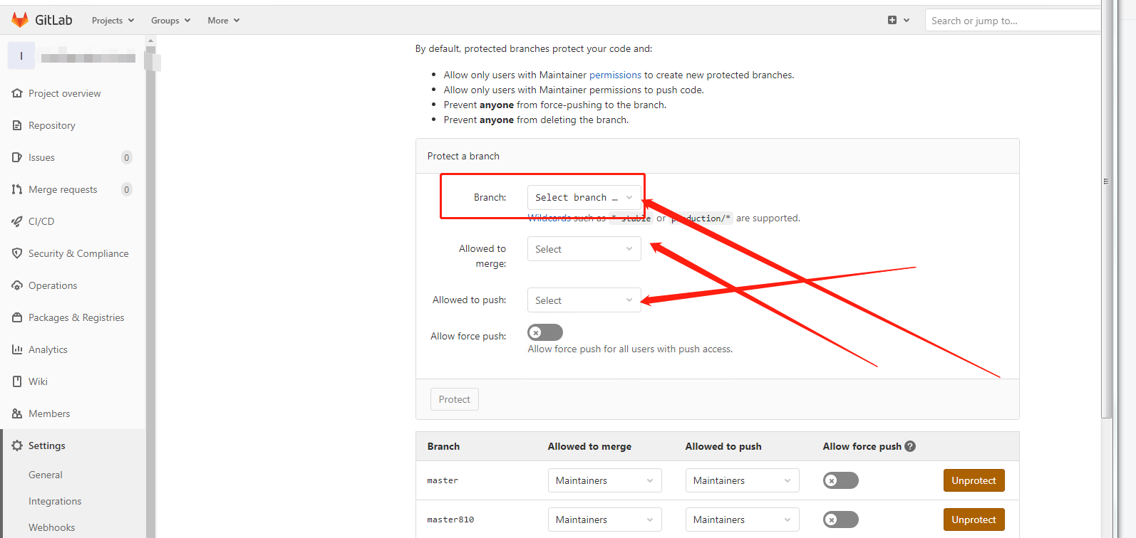 GitLab 设置 dev 可以在线合并master（创建受保护分支）_gitlib授予权限合并master分支-CSDN博客