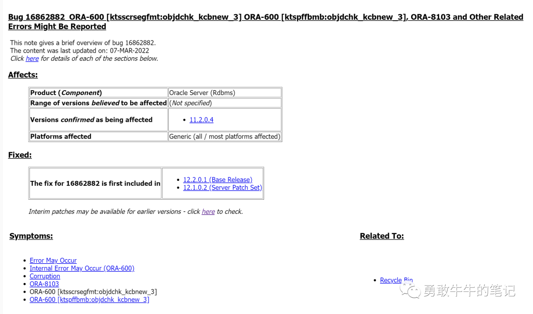 Oracle-ORA-00600:[ktspffbmb:objdchk_kcbnew_3]_ora00600-CSDN博客