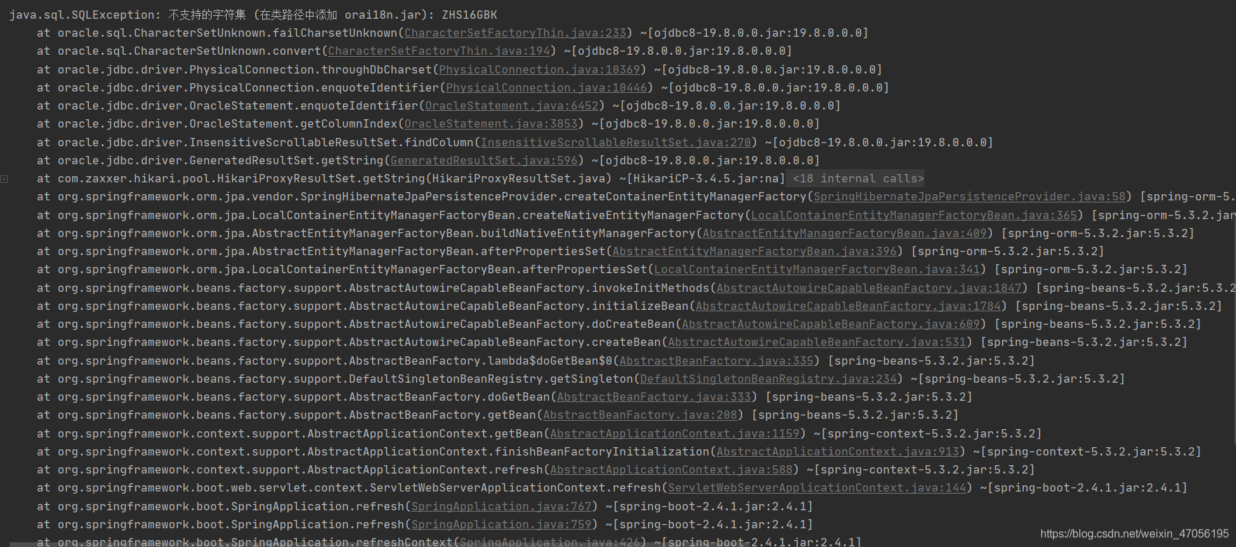 异常：java.sql.SQLException: 不支持的字符集 (在类路径中添加 orai18n.jar): ZHS16GBK_突然报错 ...