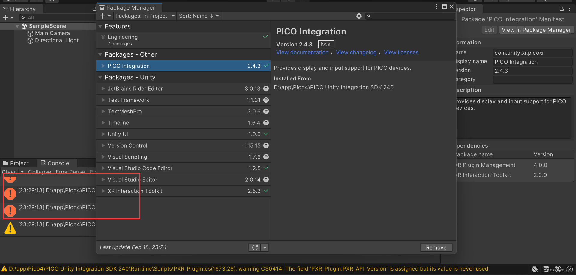 在Unity中配置Pico环境出错！！！_transform' does not contain a definition for 'setl-CSDN博客
