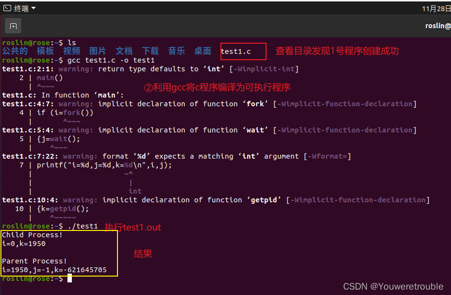 操作系统实验——熟悉linux系统、fork操作_p1=fork())==-1-CSDN博客