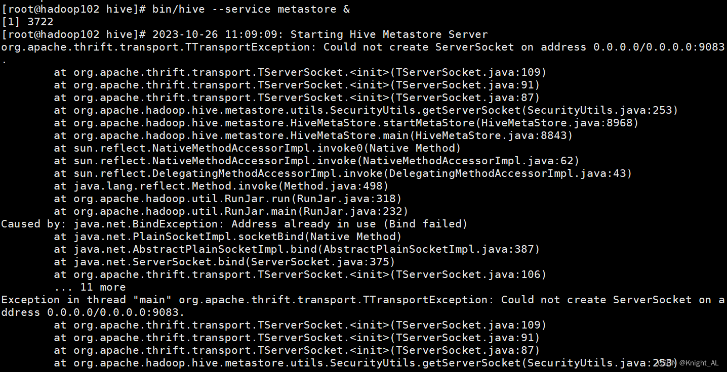 org.apache.thrift.transport.TTransportException: Could not create ServerSocket on address 0.0.0 ...