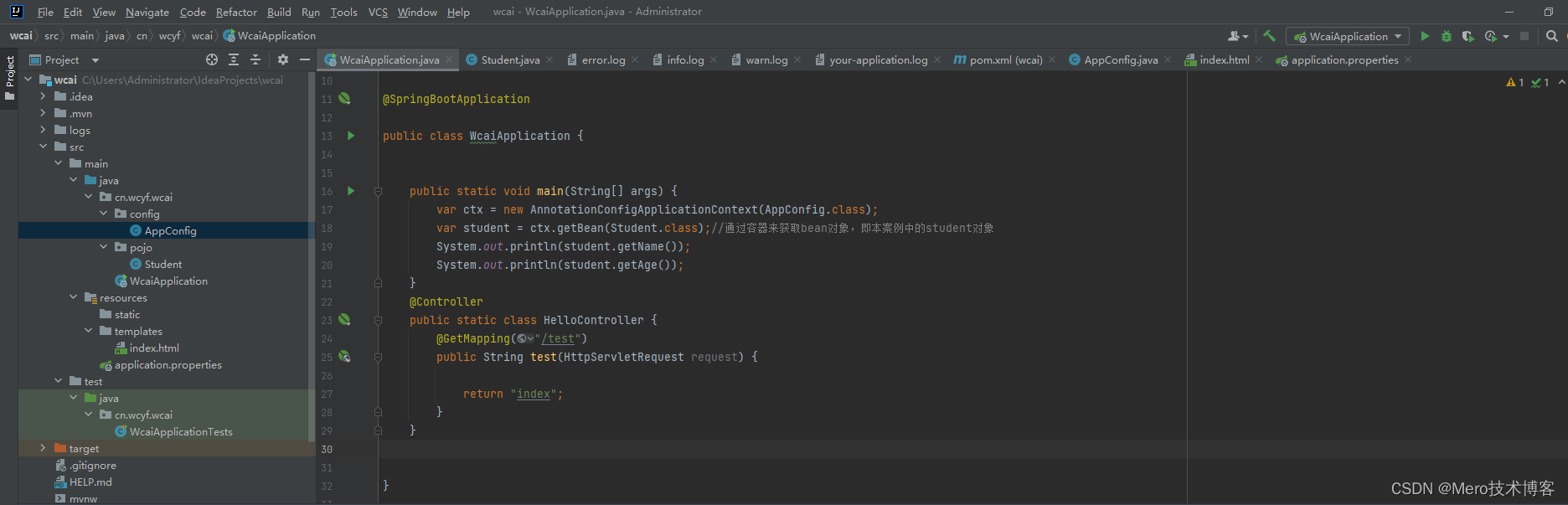第四节：如何使用注解方式从IOC中获取bean（自学Spring boot 3.x的第一天）_编写一个学生类,再配置文件里面添加一个bean,从容器中把这个bean拿出来并打印,额-CSDN博客