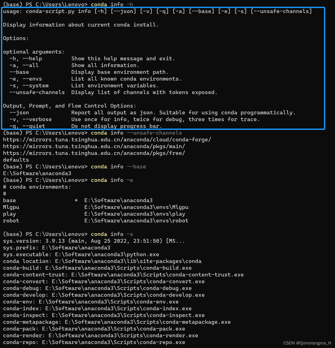 conda命令大全（create/info/init/install/list/package/remove/rename/run ...