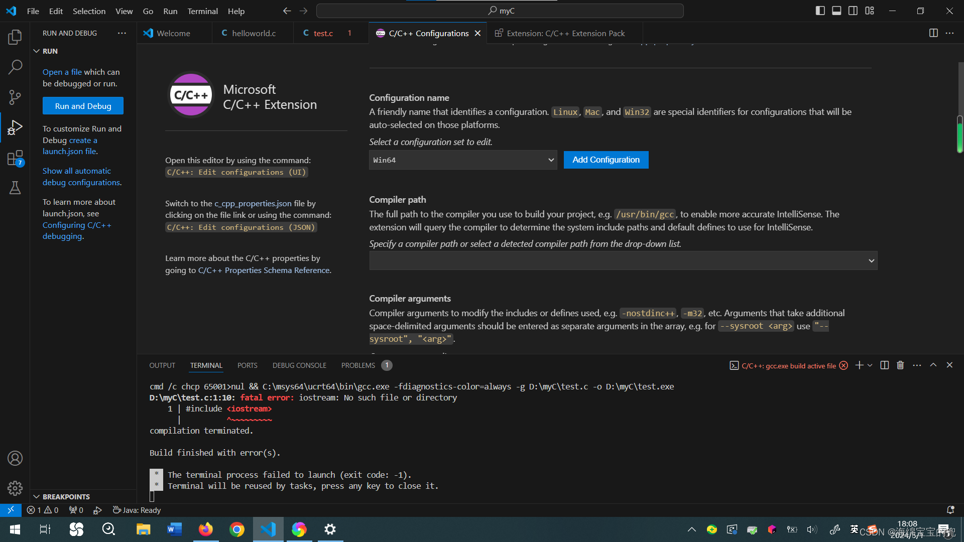 记录Visual Studio Code安装C环境_select intellisense configuration-CSDN博客