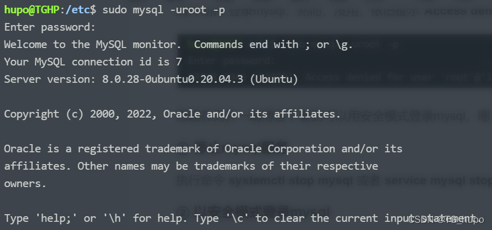 Ubuntu登录MySQL提示Access denied for user ‘root‘@‘localhost‘_ubuntu mysql access denied-CSDN博客