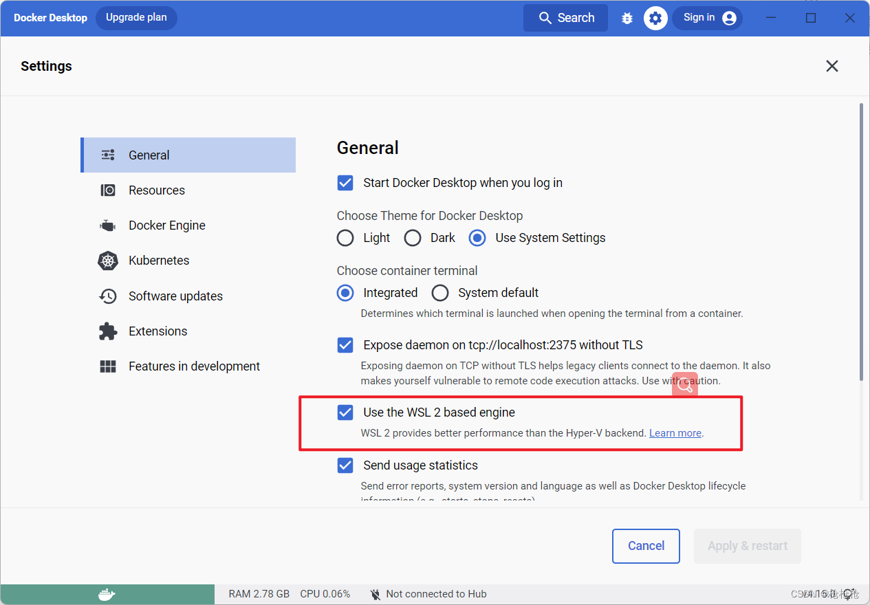 记一次Docker desktop 无法启用WSL 2 based engine_wsl2 无法启动docker-CSDN博客