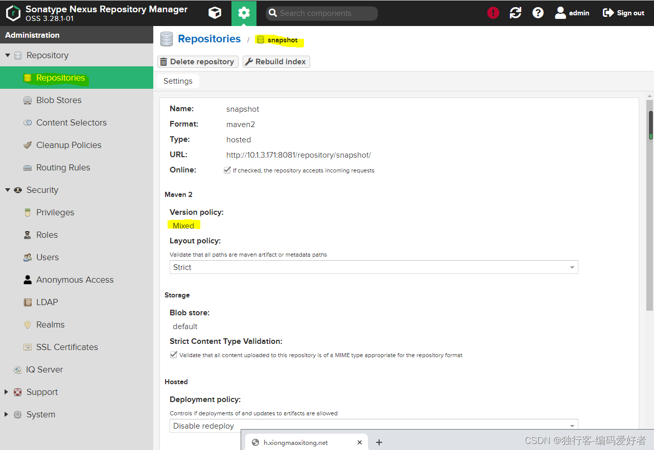 Maven 私服上传jar包时出现： Version policy mismatch, cannot upload SNAPSHOT ...