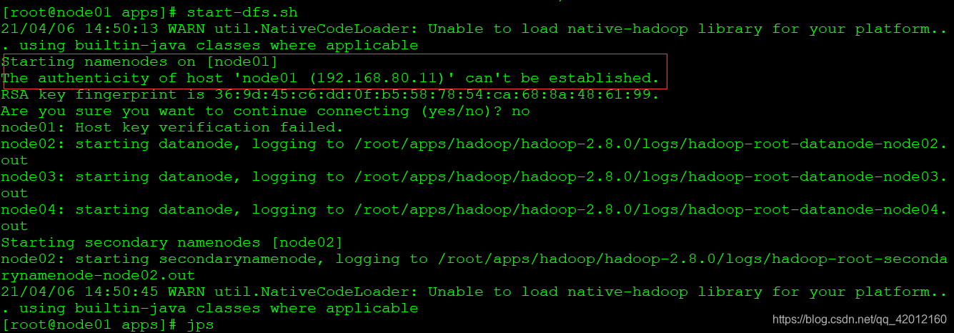 启动hadoop时，免密码登录引发的错误：The authenticity of host ‘node01 (192.168.80.11)’ can’t be established ...