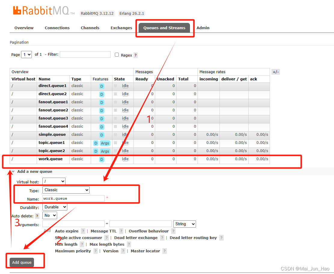 RabbitMQ的简单实践----＞Work Queues 任务模型_rabbitmq控制台设置work queues-CSDN博客