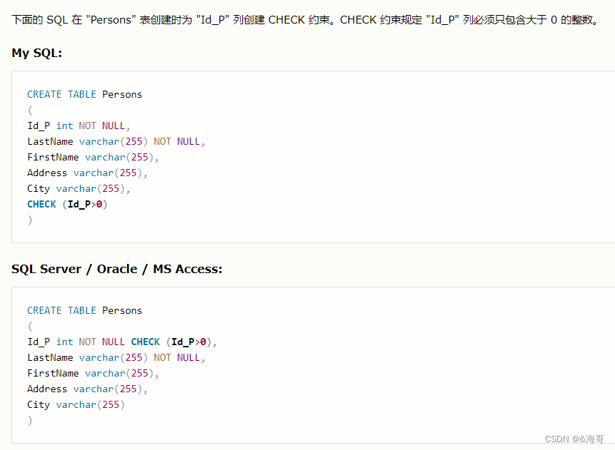 SQL 语法——CHECK（约束列中值的范围）_sql check-CSDN博客
