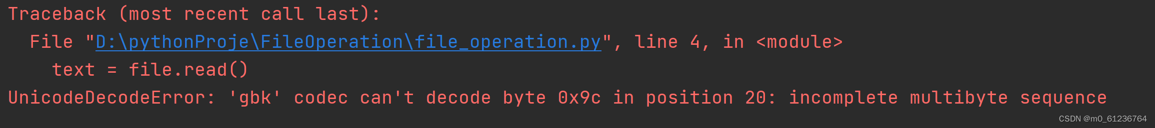 UnicodeDecodeError: ‘gbk‘ codec can‘t decode byte 0x9c in position 20: incomplete multibyte ...