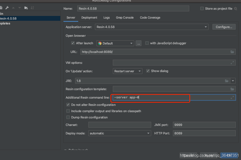 idea 在resin4.0部署项目，出现server ‘default‘ 错误_-server 'app-0' is an unknown server in the config-CSDN博客
