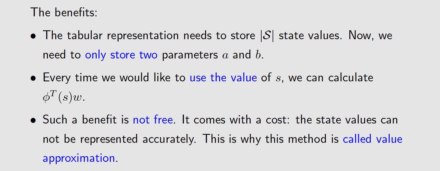 RL-赵-(八)-Value-Based01：Value Function Approximation【用函数拟合v、q值取代之前的“表格”形式】【函数可用于处理连续v/q空间，存储空间小泛化 ...