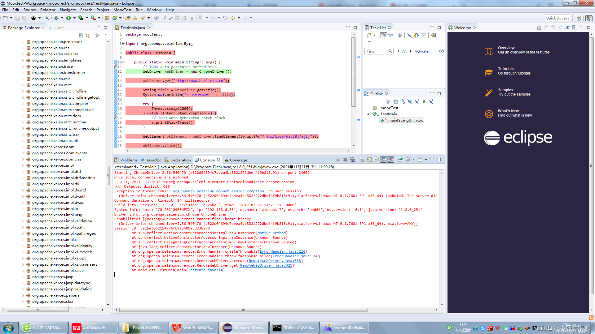 采用selenium的Web应用测试项目cannot find Chrome Driver_org.openqa.selenium.remote.protocolhandshake creat ...