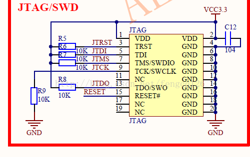 图解STM32 JLink 采用JTAG 模式和 SWD模式下载时引脚说明_jlink v8引脚定义-CSDN博客