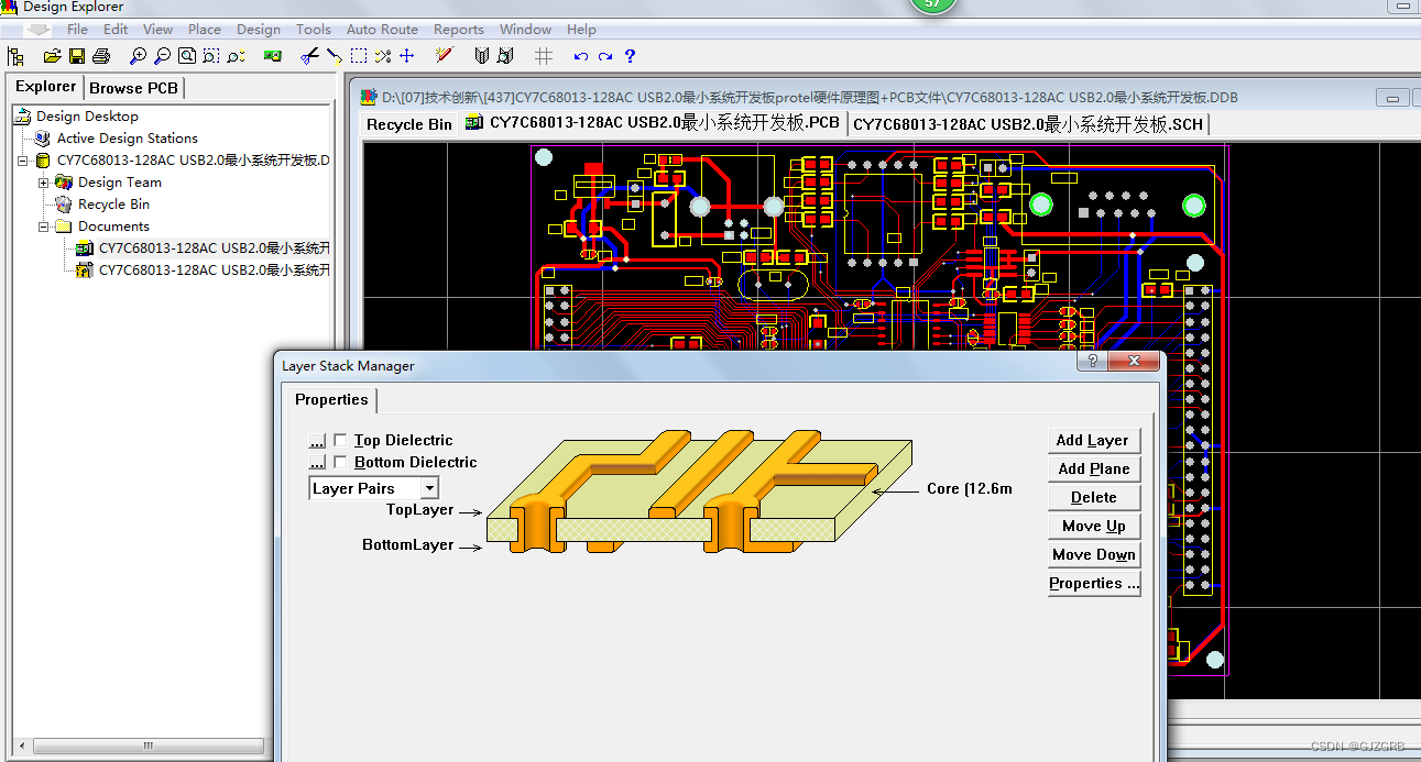 基于CY7C68013-128AC芯片的USB2.0最小系统核心开发板Protel99se设计（原理图+pcb）DDB工程文件_cy7c68013a usb核心板 csdn-CSDN博客