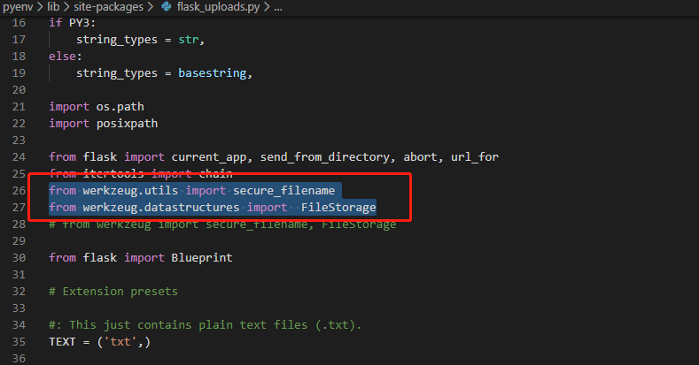 flask开发导入flask_uploads包时提示"ImportError: cannot import name 'secure_filename' from 'werkzeug ...