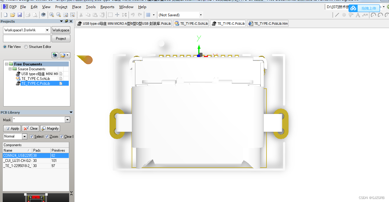 MINI MICRO A型B型D型USB type-c母座 USB 封装库Altium库 AD元件库（ PCB封装库）_micro usb母座 ...