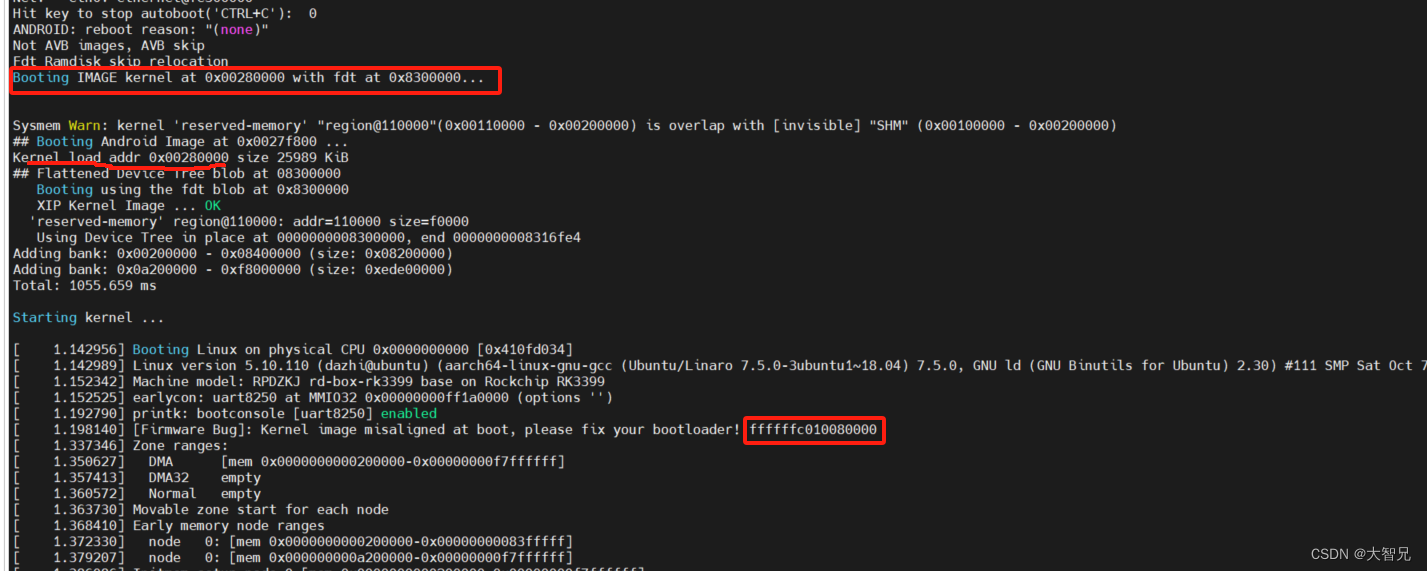linux5.10的一个警告Kernel image misaligned at boot, please fix your bootloader!_[firmware bug ...