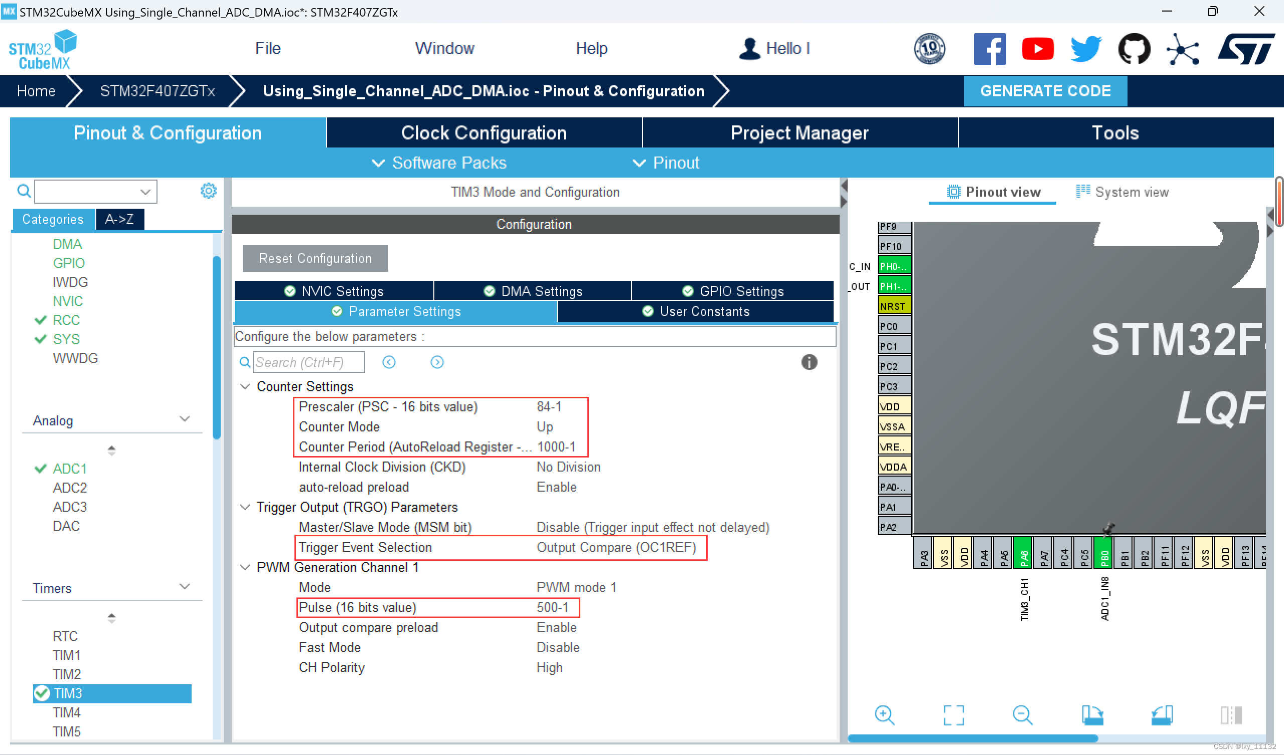 STM32CubeMX+HAL TIM触发单通道ADC电压采样+DMA传输_cubemxadc dma采集电压-CSDN博客