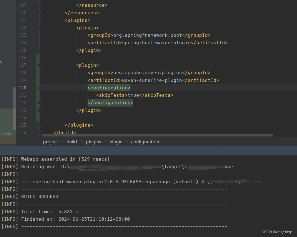 Spring boot打包时报错Failed to execute goal org.apache.maven.plugins:maven-surefire-plugin:2.21.0 ...