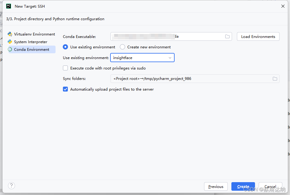 Pycharm设置远程SSH服务器时，无法使用远程conda环境_配置ssh远程python解释器conda没反应-CSDN博客