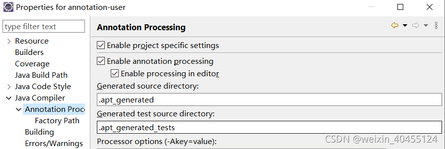 在eclipse下配置annotation processor ...