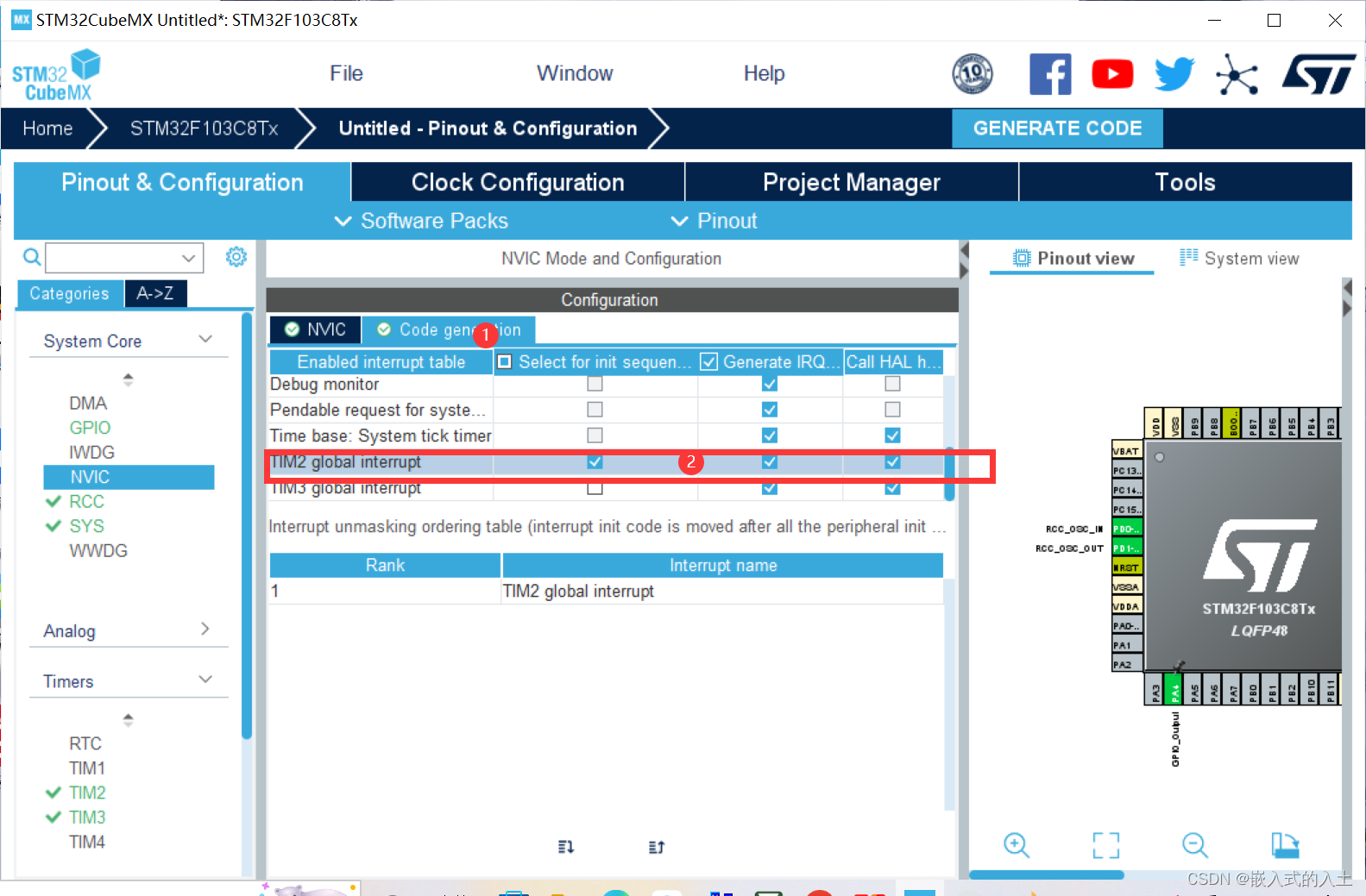 STM32F103C8T6定时器实现led的周期闪烁及PWM实现流水灯_stm32f103c8t6 pwm-CSDN博客