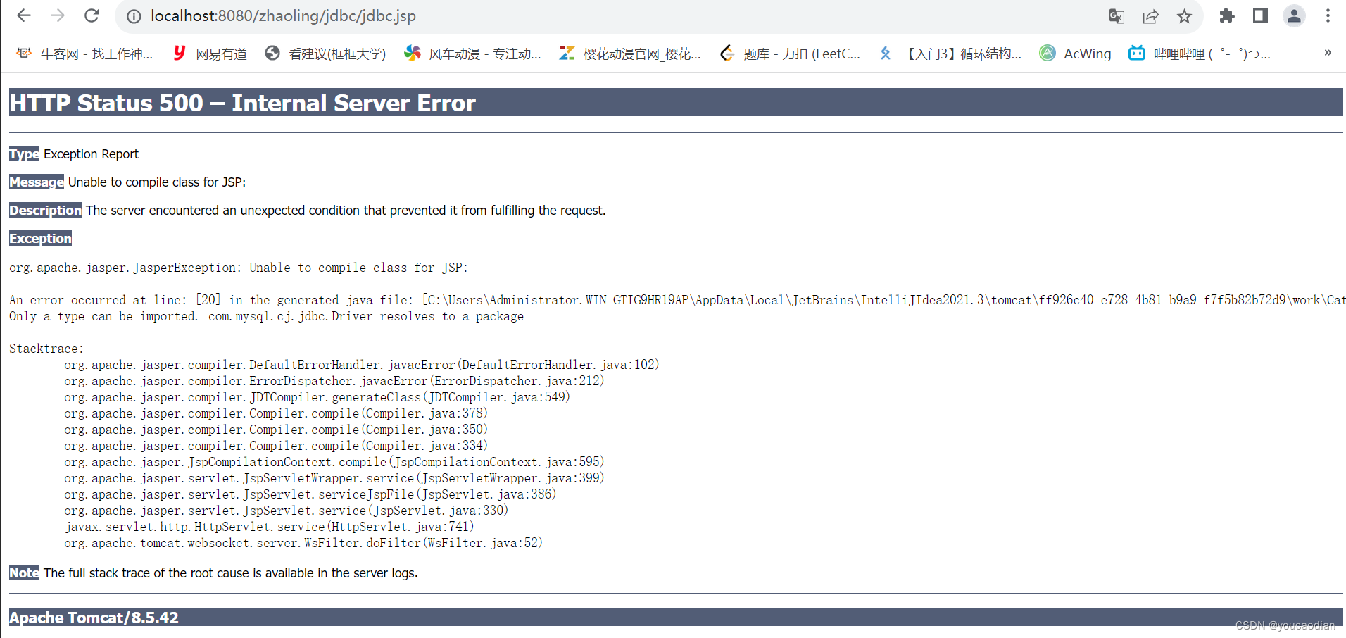 JSP连接数据库中的org.apache.jasper. JasperException: Unable to compile class for JSP:问题解决_org.apache ...