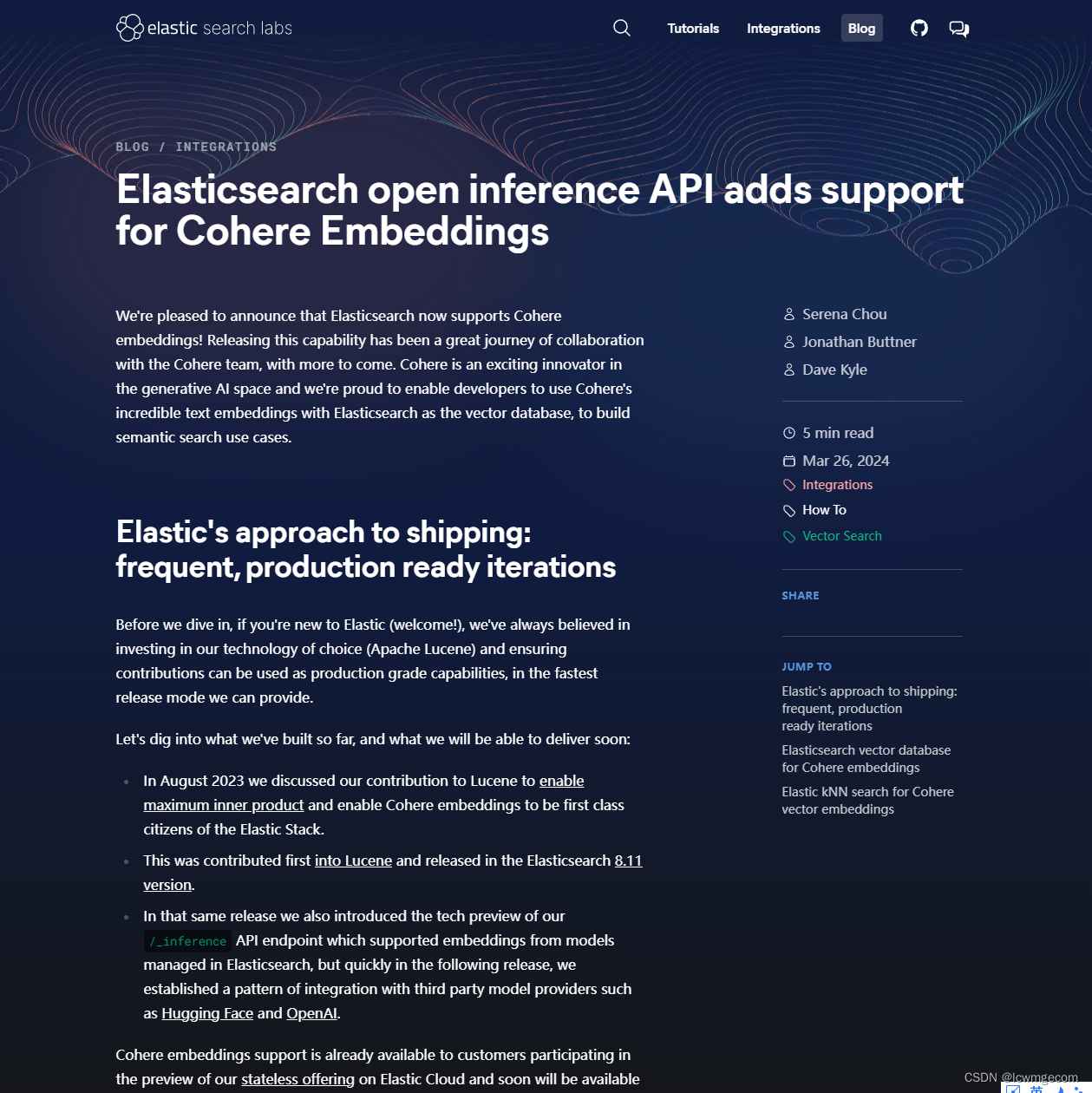 现已通过Elastic‘s Inference API 提供 Cohere 嵌入_cohere嵌入引擎-CSDN博客
