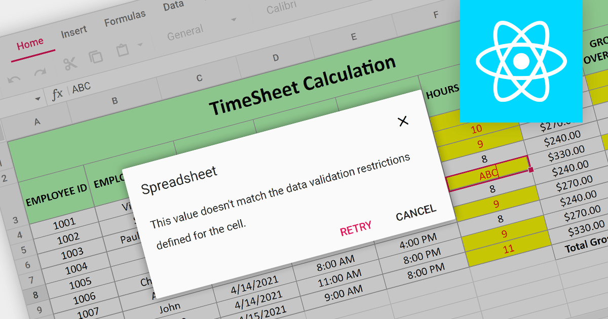 Validate Data in React Spreadsheet Apps -SpreadJS_xspreadsheet validation-CSDN博客