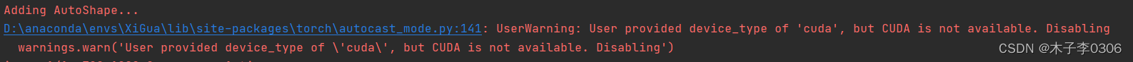 warnings.warn(‘User provided device_type of ‘cuda‘, but CUDA is not ...