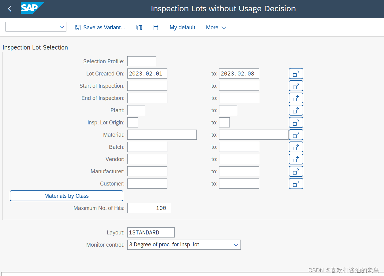 SAP QM 不常用事务代码QVM3 - Inspection Lots Without Usage Decision_inspection lot sap-CSDN博客