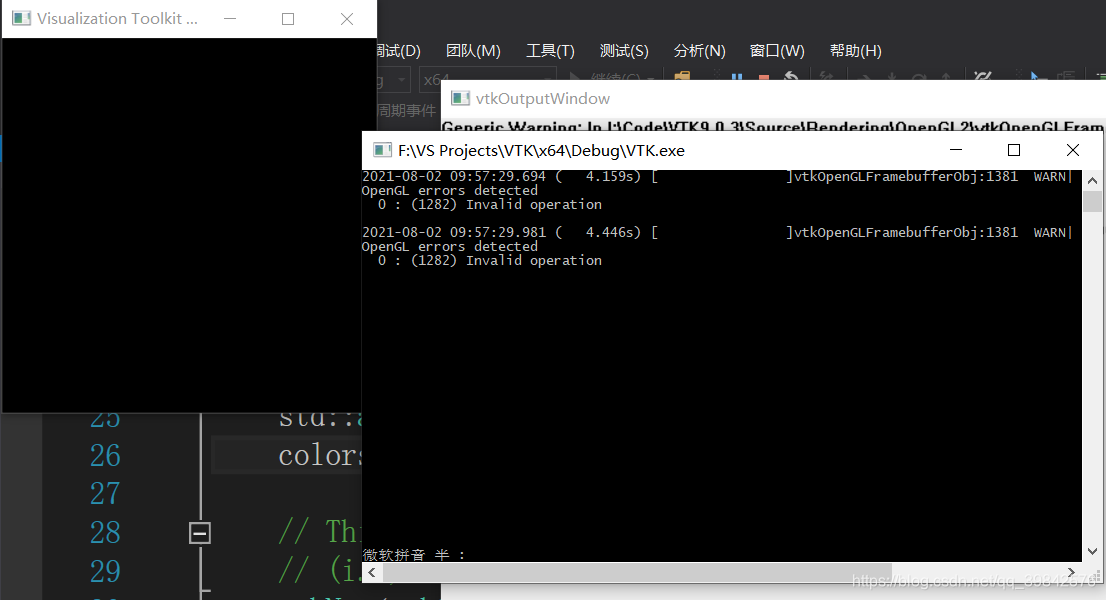 VTK C++运行报错failed at glBlitFramebuffer 1 OpenGL errors detected_error glgetboolean1 opengl ...