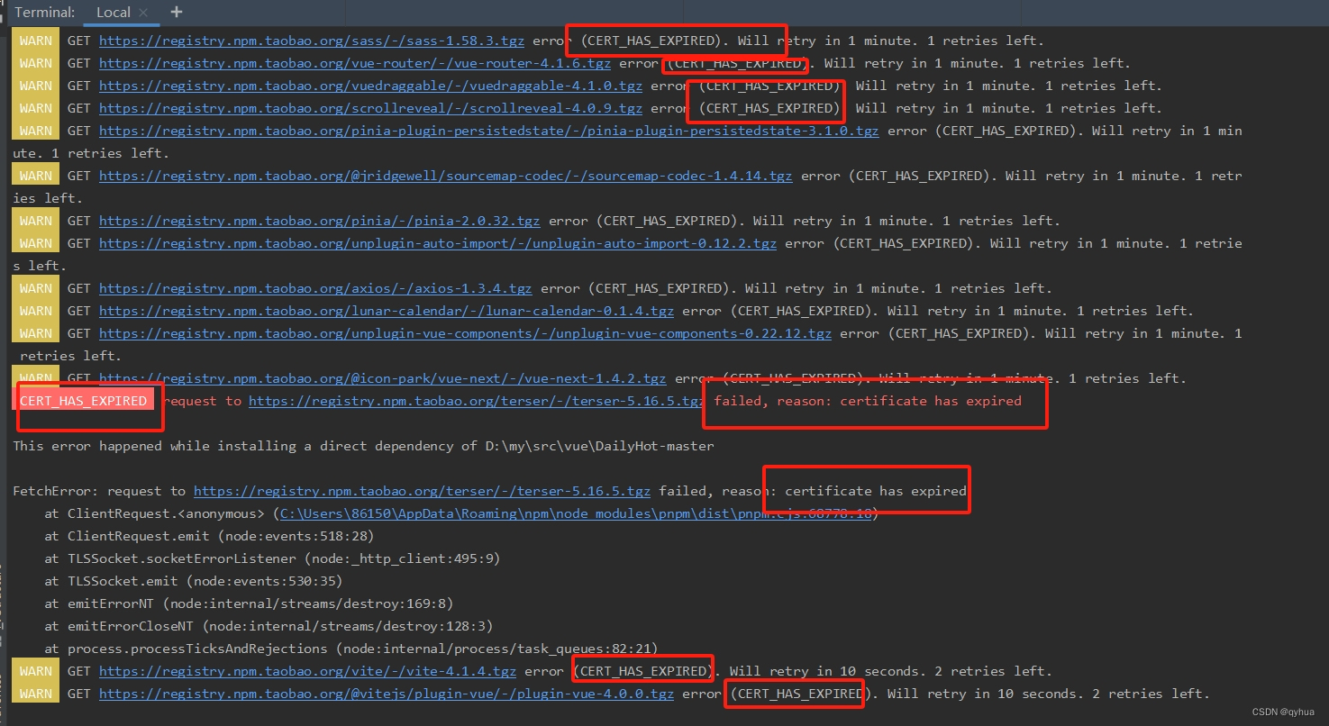 npm 安装“CERT_HAS_EXPIRED request to https://registry.npm.taobao.org/xxx failed“解决_npm install ...