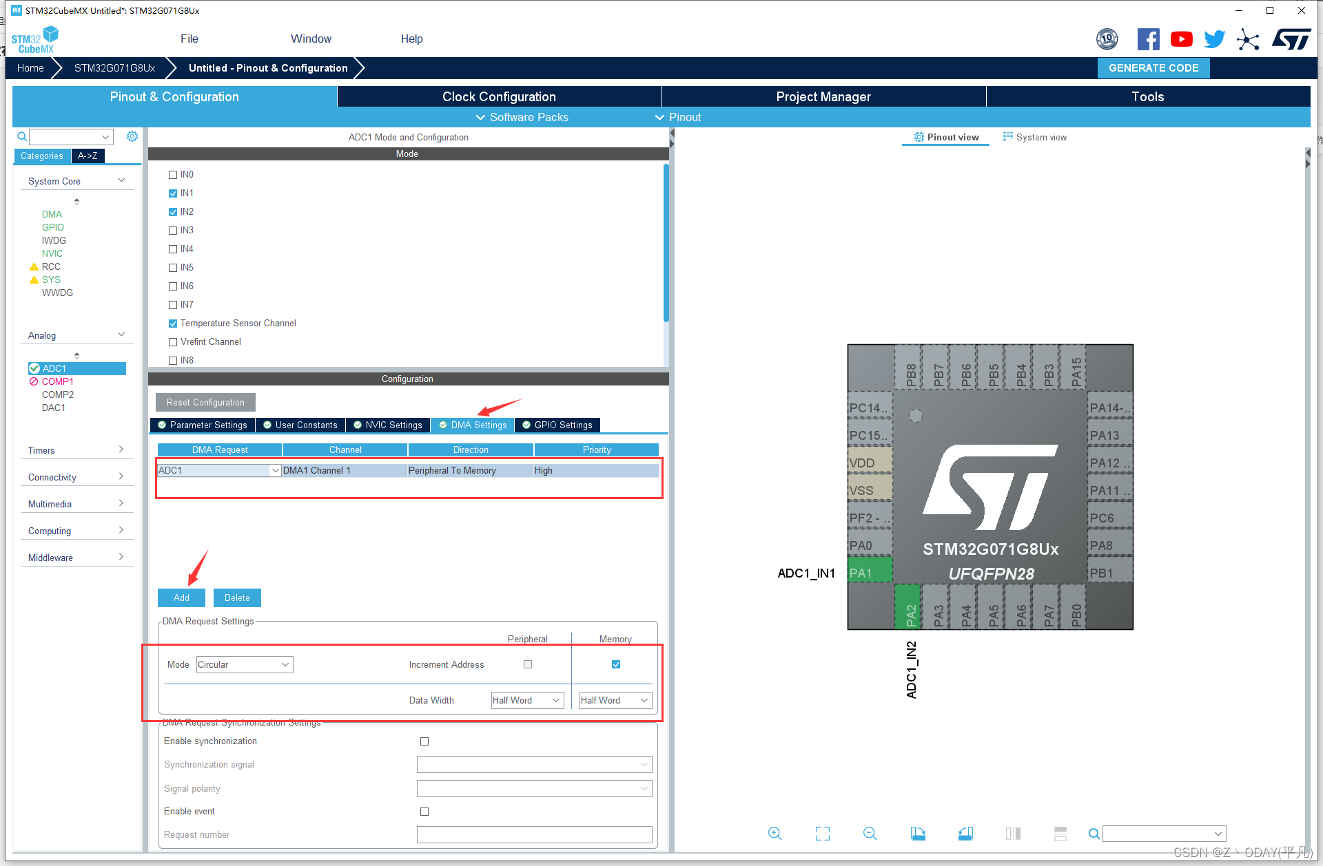 Stm32cubemxadcdma多通道配置连续采样 Stm32g071无需中断ll库配置stm32g0 Adc Ll Csdn博客 