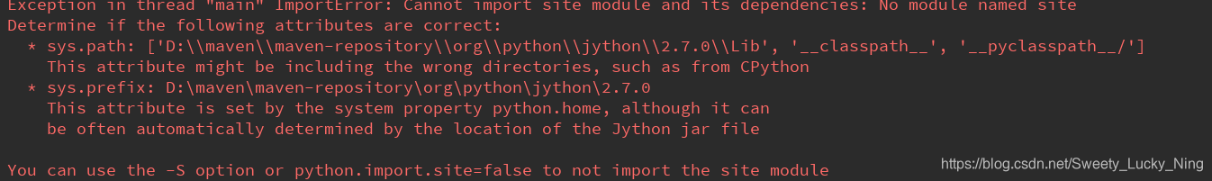 jython报错，亲测有效Exception in thread “main“ ImportError: Cannot import site module and its ...