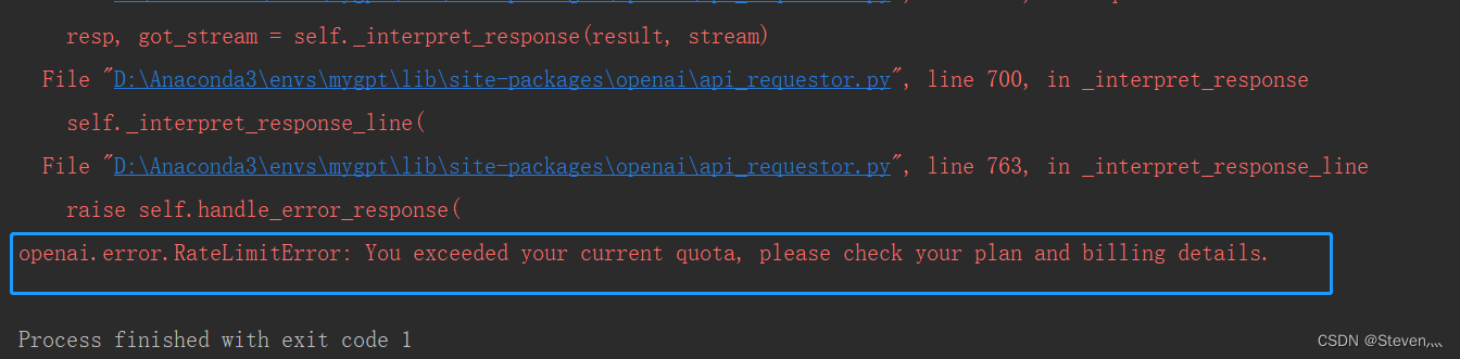 Chatgpt API调用报错：openai.error.RateLimitError_openai.error.ratelimiterror: you exceeded your cur ...