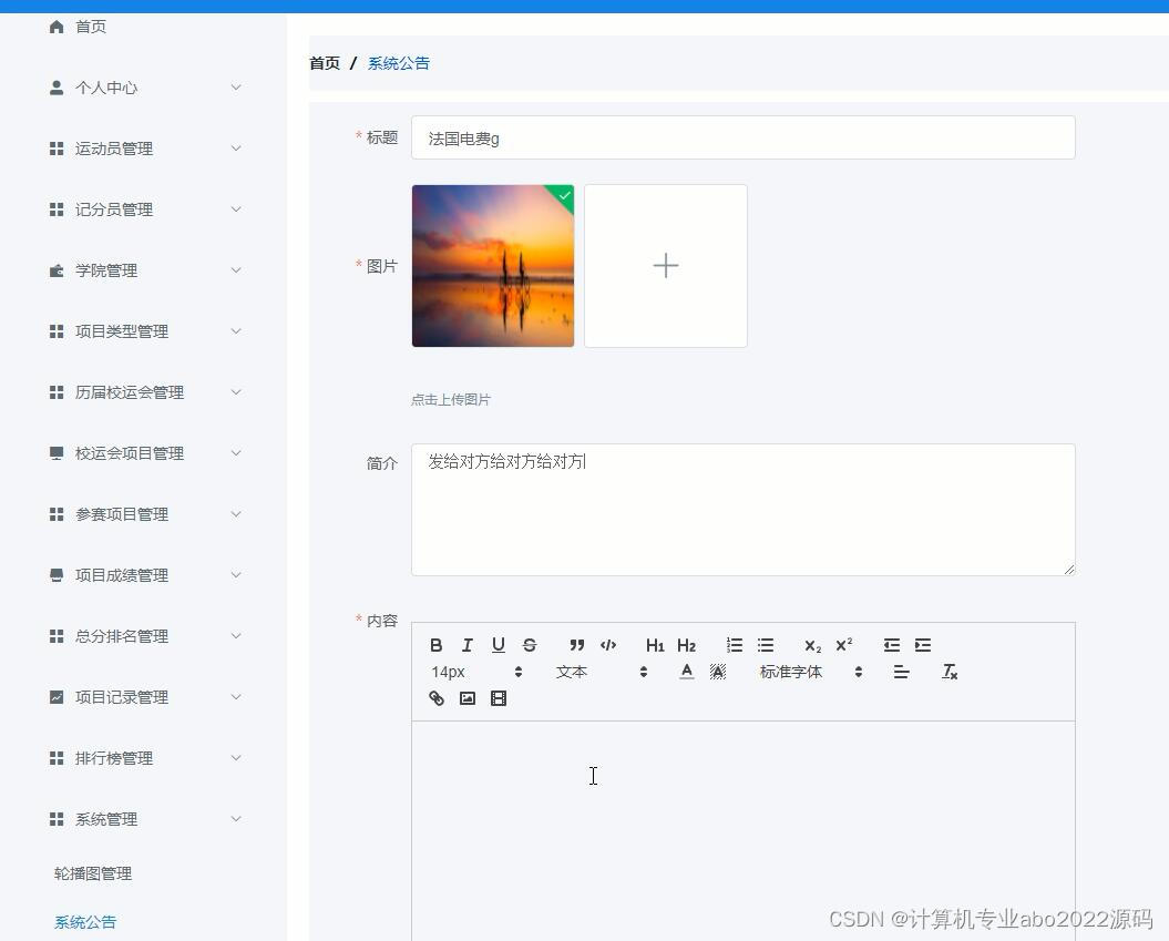 计算机毕业设计springbootvue运动会管理系统6wumcspringboot Vue 校园运动会共系统设计与实现 Csdn博客