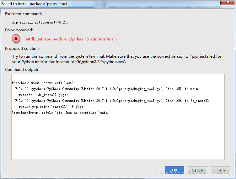 pycharm安装pytesseract报错Non-zero exit code (1)_python无法安装pytesseract库-CSDN博客