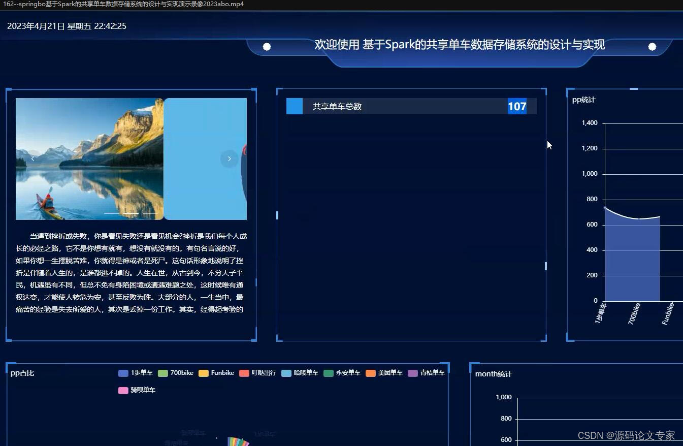 Springbootjava基于spark的共享单车数据存储系统 可视化大屏毕业设计源码含文档共享单车数据与可视化毕设论文 Csdn博客