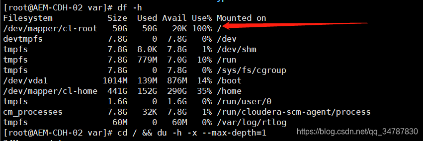记录一次线上环境bug，解决/dev/mapper/cl-root 100%满了_cl-root满了-CSDN博客
