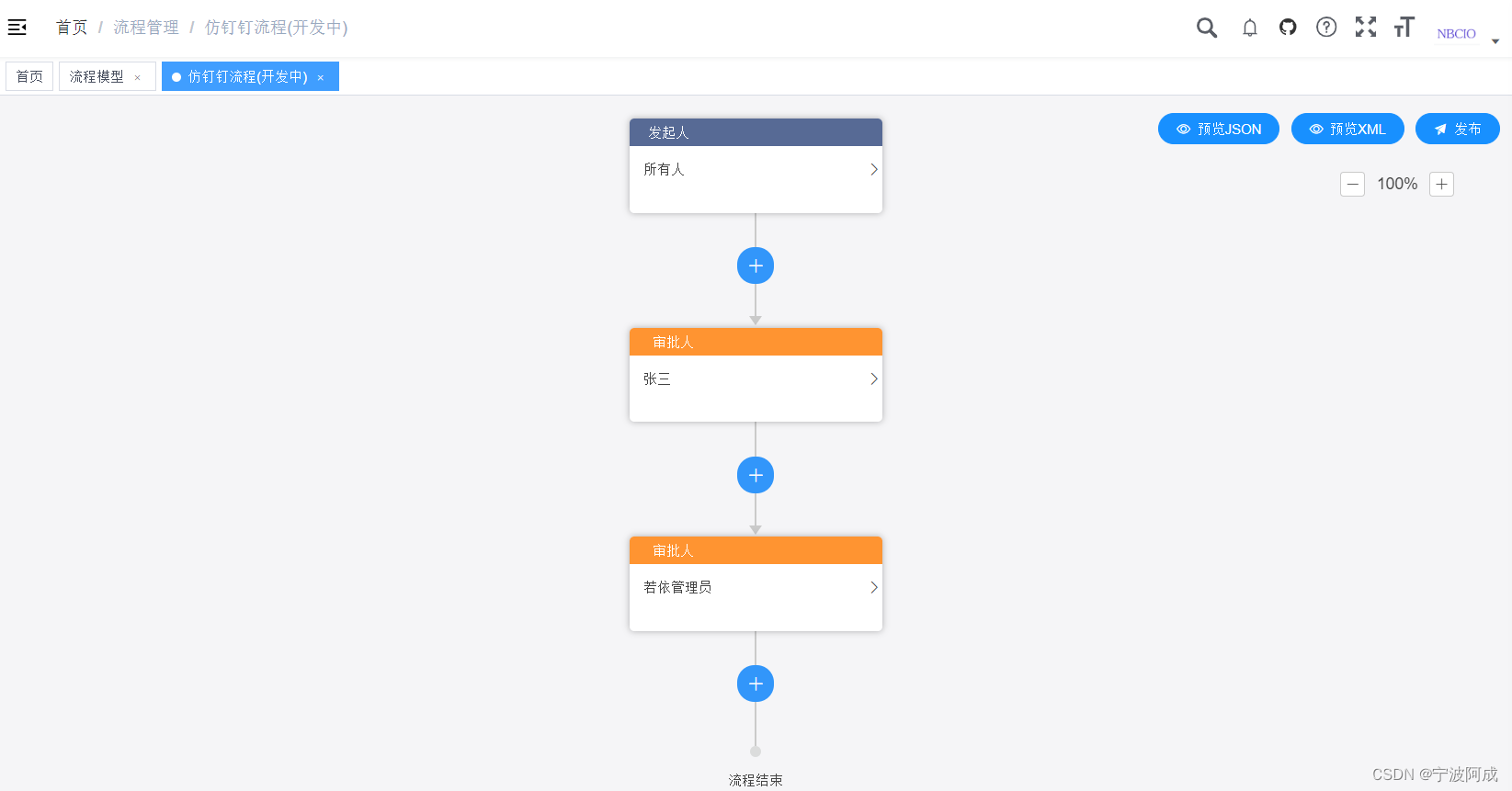 基于若依的ruoyi-nbcio流程管理系统仿钉钉流程json转bpmn的flowable的xml格式（简单支持发起人与审批人的流程）_若依流程审批系统-CSDN博客