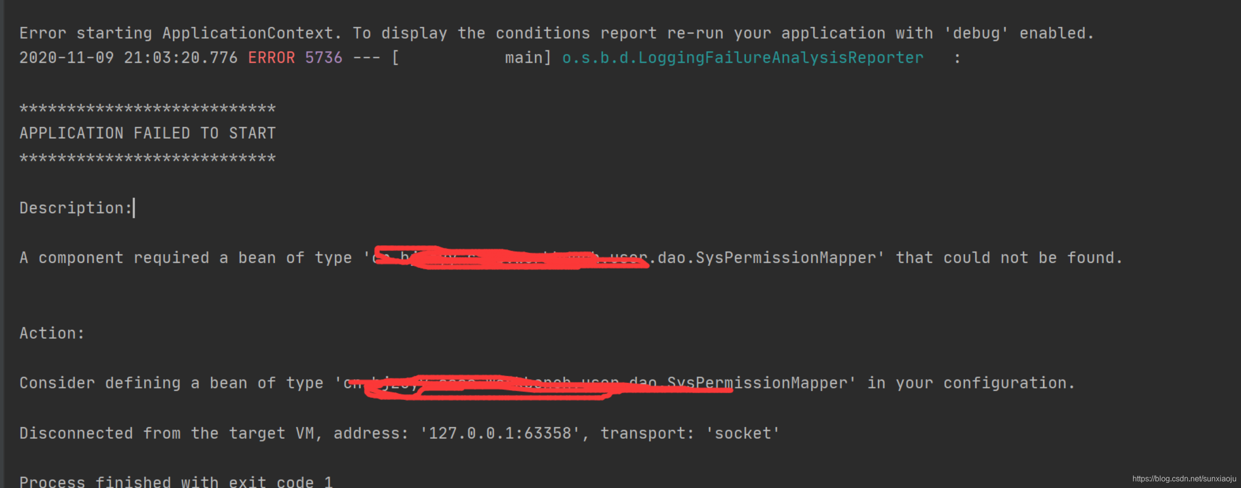 spring-boot启动提示A component required a bean of type ‘cn.*.SysPermissionMapper‘ that could not be ...