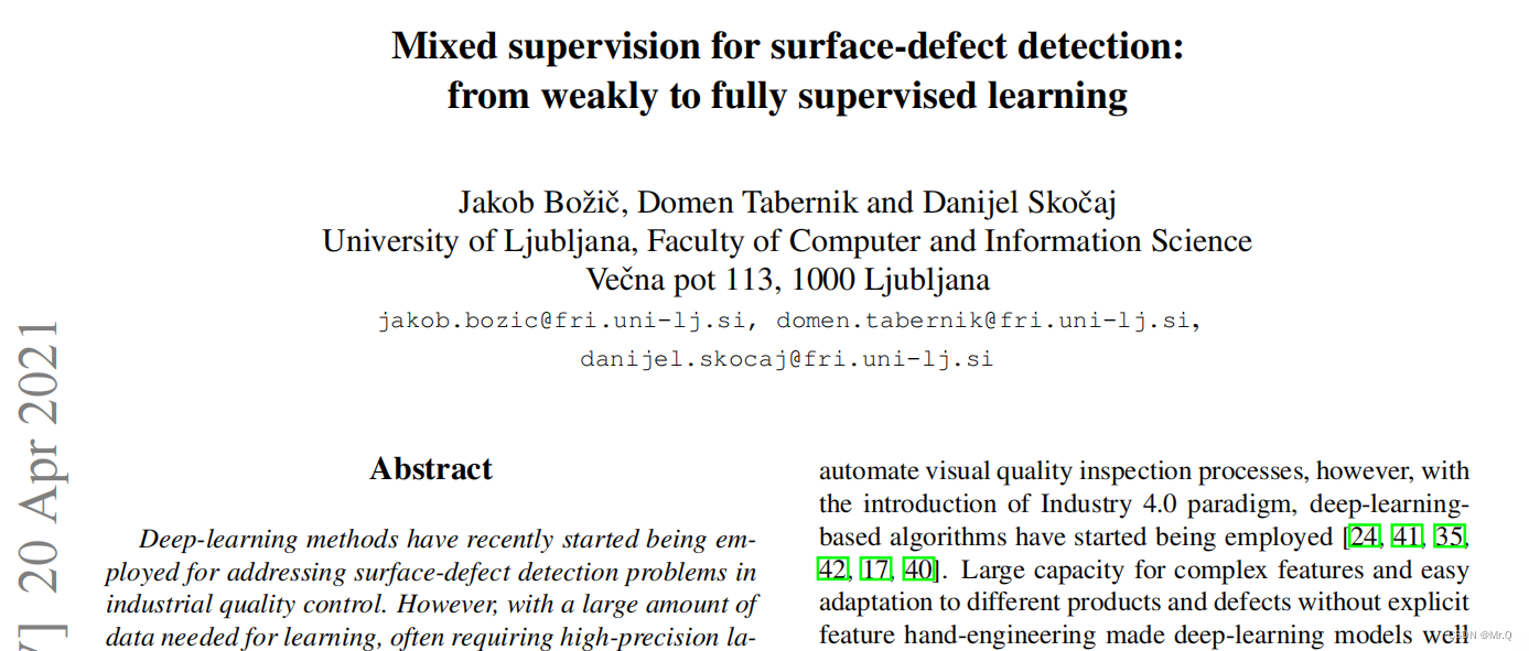缺陷检测-Mixed supervision for surface-defect detection:from weakly to fully supervised learning ...