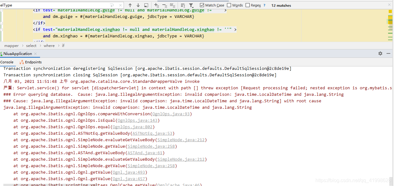 java.lang.IllegalArgumentException: invalid comparison: java.time.LocalDateTime and java.lang ...