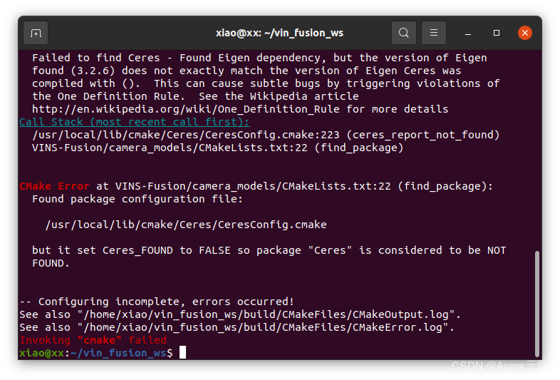 but it set Ceres_FOUND to FALSE so package “Ceres“ is considered to be ...