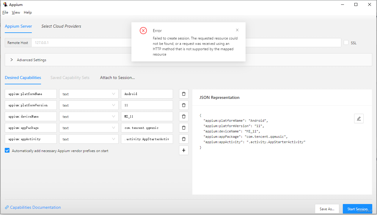 【appium】解决Failed to create session报错问题_failed to create session. the requested resource c-CSDN博客